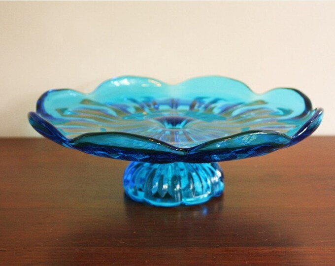 Vintage Blue Viking Glass Cake Plate, Pedestal - Etsy