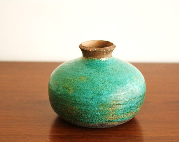 Vintage Handmade Turquoise Ceramic Vase - Etsy