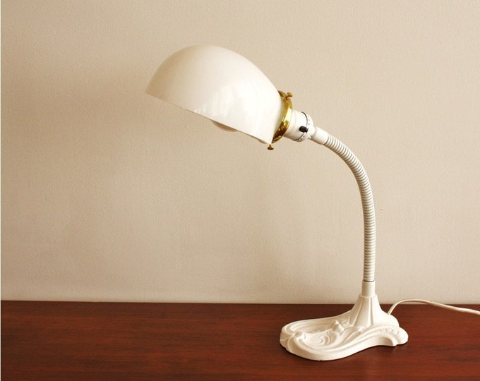 Refurbished White Victorian Desk Lamp With Glass Shade - Etsy