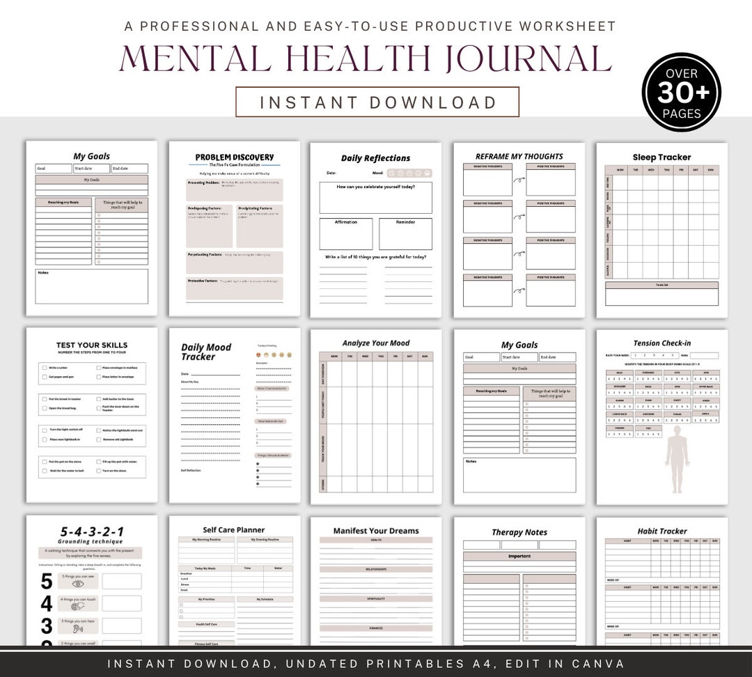 Guided Mental Health Journal, Therapy Journal, Mental Health Workbook ...