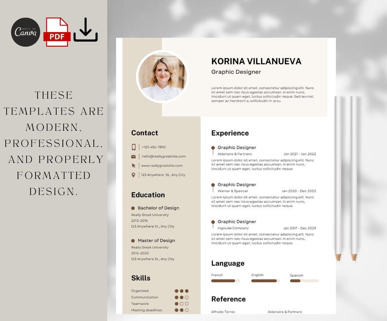 Minimalist Graphic Designer Resume Template: White & Beige CV (digital ...