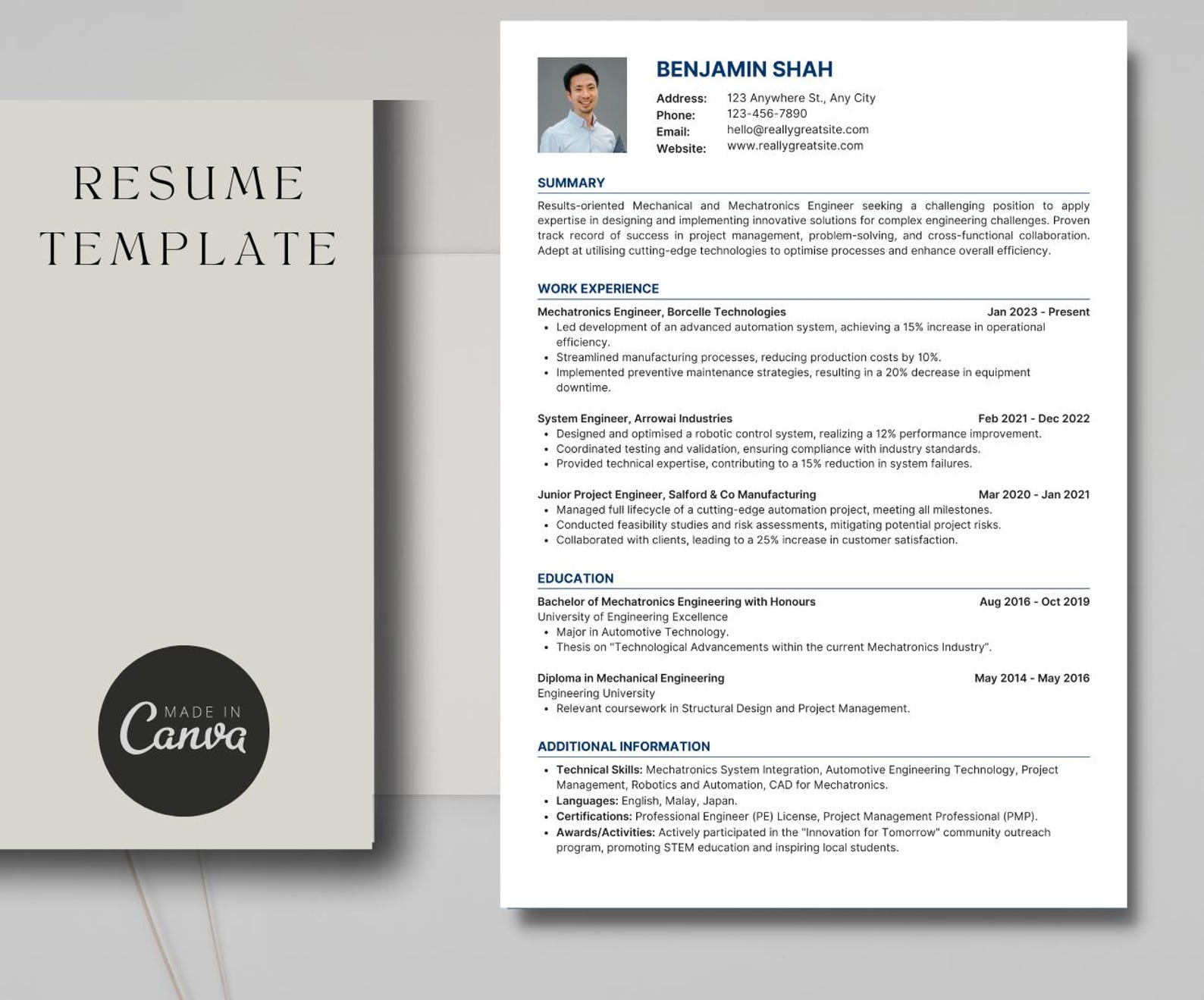 Modern Blue & White Resume Template: Clean CV Design (digital Download ...