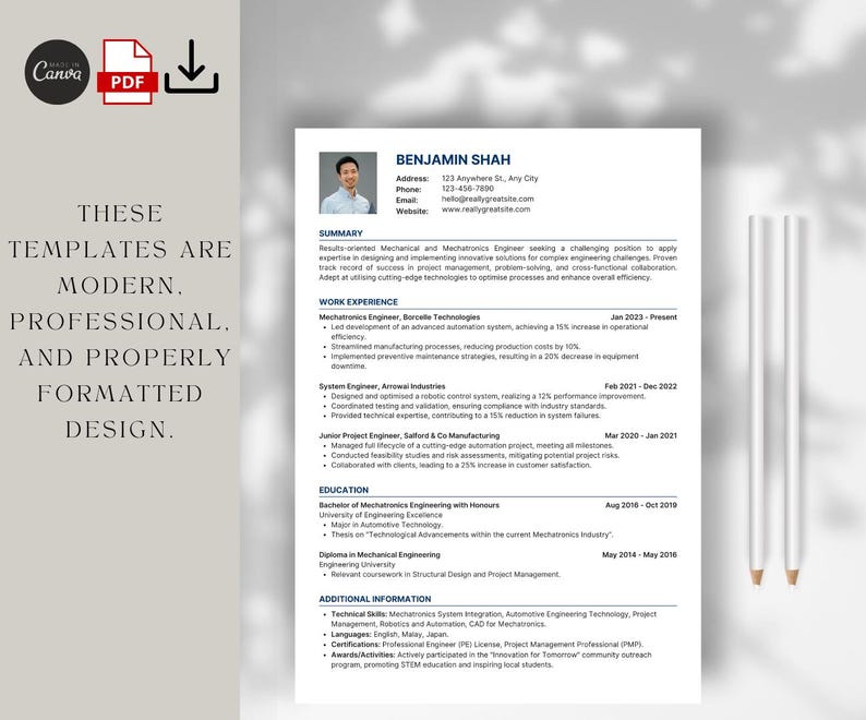 Modern Blue & White Resume Template: Clean CV Design (digital Download ...