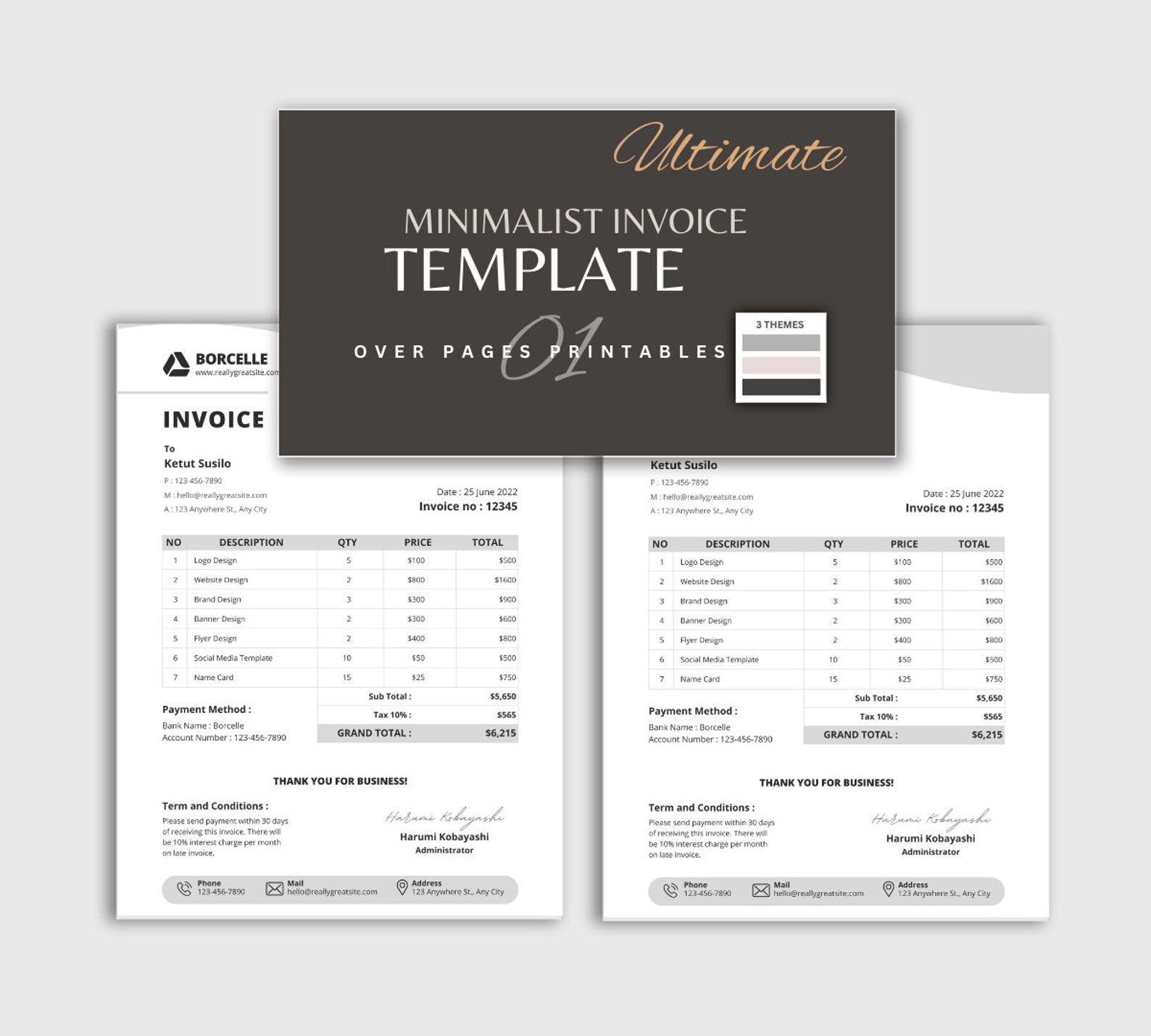 Modern Minimal Invoice Template, Clean Business Invoice Design ...
