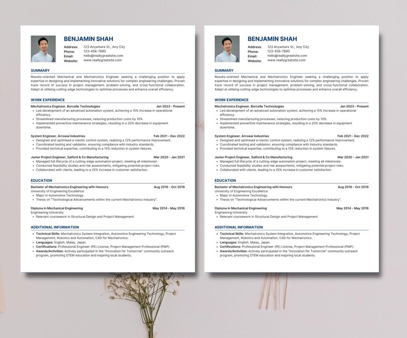 Modern Blue & White Resume Template: Clean CV Design (digital Download ...
