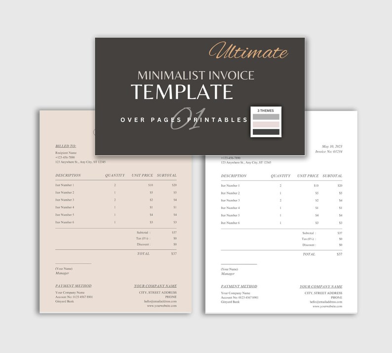 Minimalist Invoice Template, Professional Business Form, Simple ...
