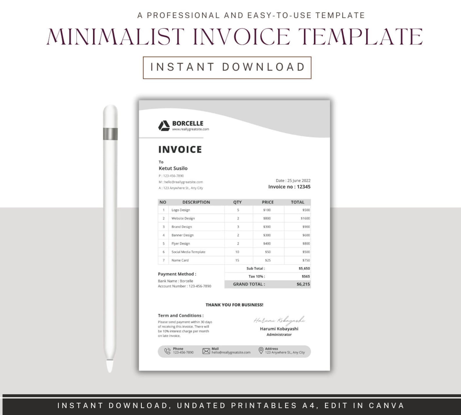 Modern Minimal Invoice Template, Clean Business Invoice Design ...
