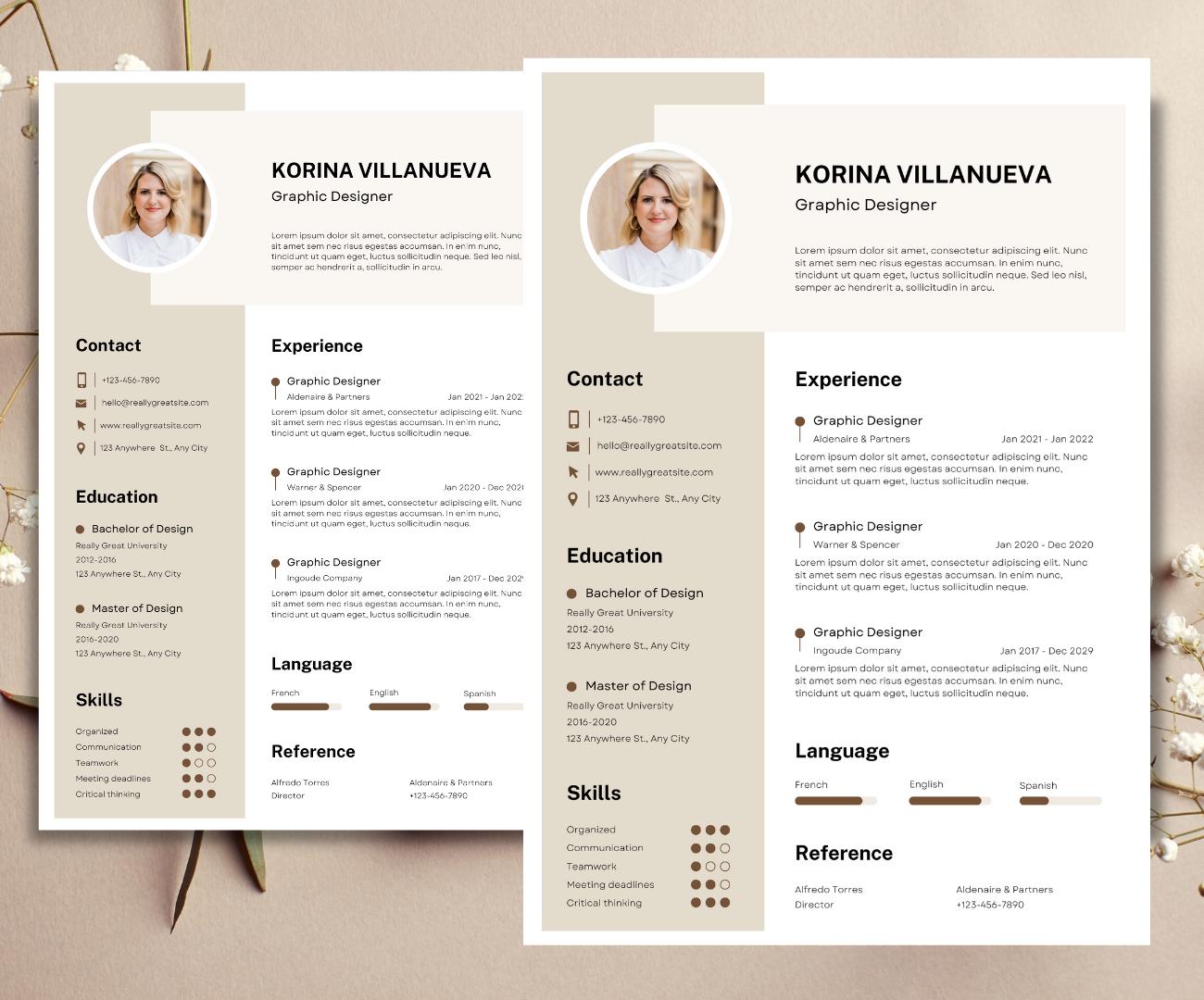Minimalist Graphic Designer Resume Template: White & Beige CV (digital ...