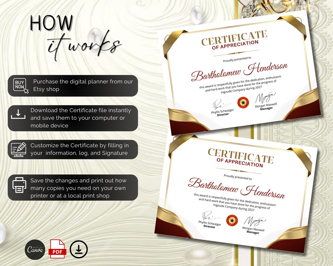 Personalized Certificate of Appreciation, Custom Recognition for ...