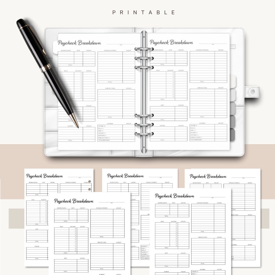 Modern Paycheck Breakdown Sheet, Income Tracker, Expense Organizer ...