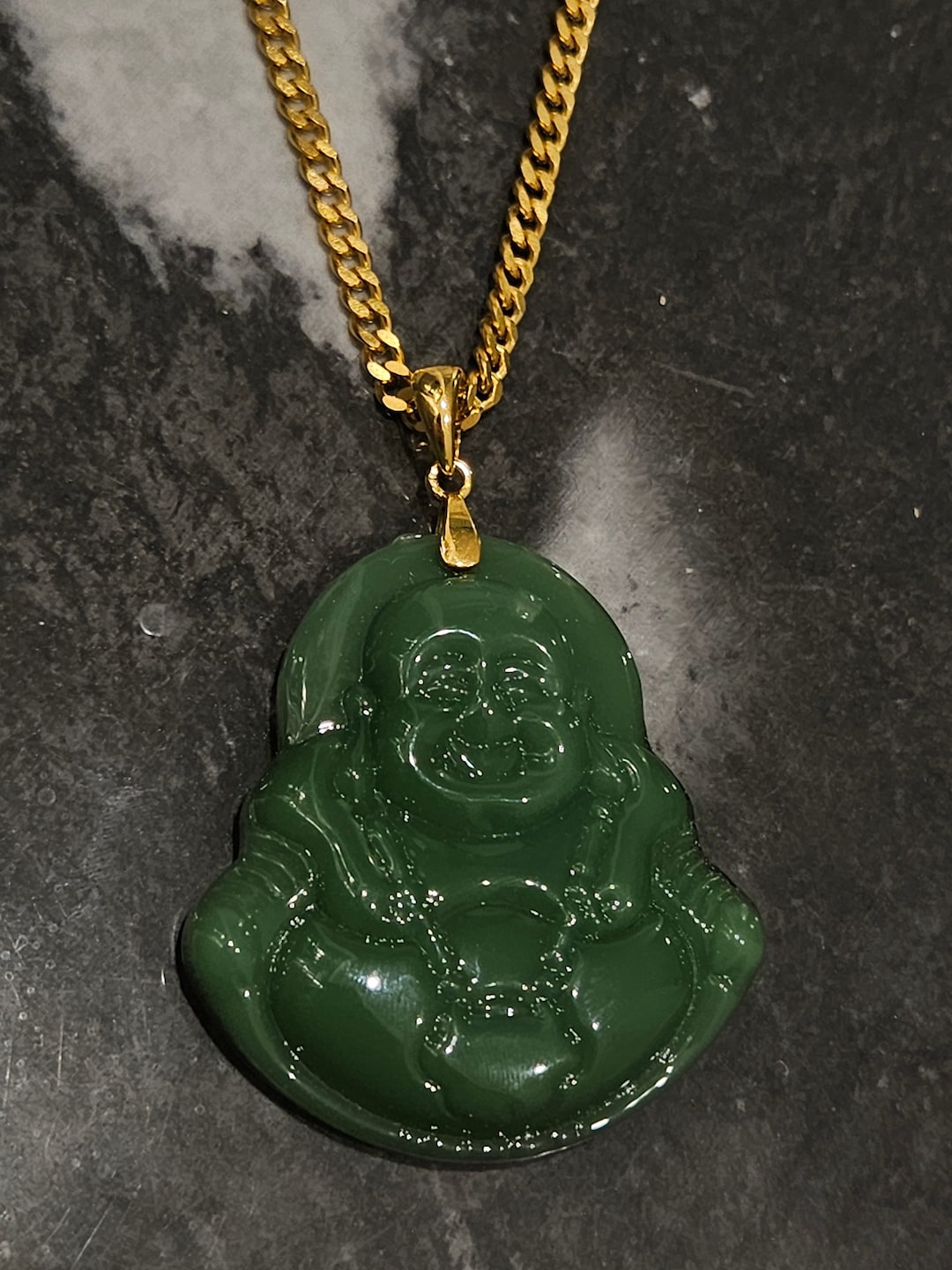 Handcrafted Buddha Pendant, Cuban Chain Necklace, Laughing Buddha Charm ...