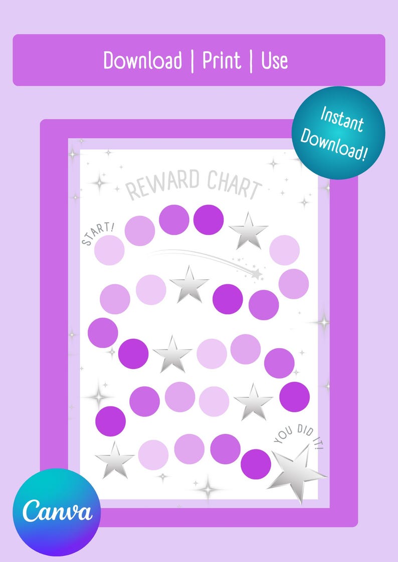 Printable Kids Reward Chart | Purple and Silver Sticker Chart ...