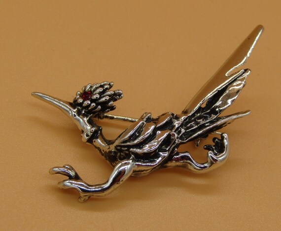 Vintage Glamour Phoenix Road Runner Pin Brooch Silver… - Gem