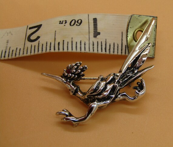 Vintage Glamour Phoenix Road Runner Pin Brooch Silver… - Gem