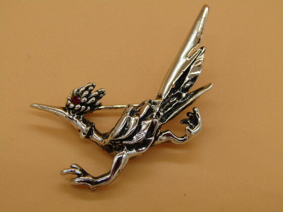 Vintage Glamour Phoenix Road Runner Pin Brooch Silver… - Gem