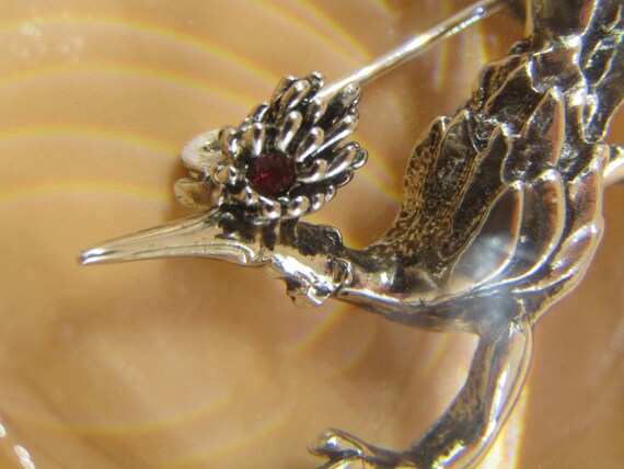 Vintage Glamour Phoenix Road Runner Pin Brooch Silver… - Gem
