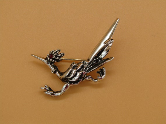 Vintage Glamour Phoenix Road Runner Pin Brooch Silver… - Gem