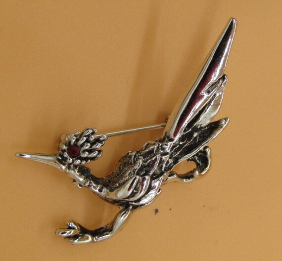 Vintage Glamour Phoenix Road Runner Pin Brooch Silver… - Gem