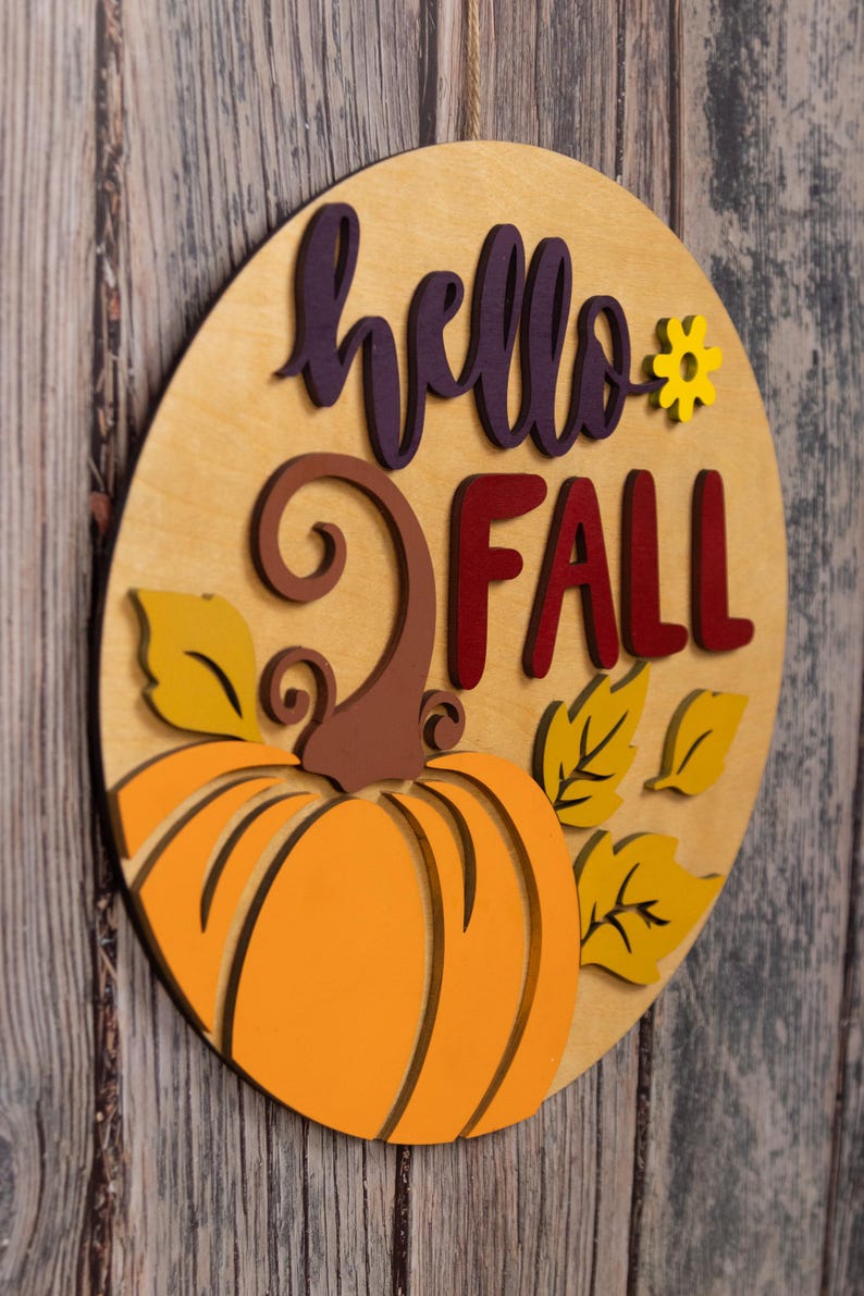 Hello Fall Wooden Sign Laser Cut Pumpkin Wall Décor Fall Home ...