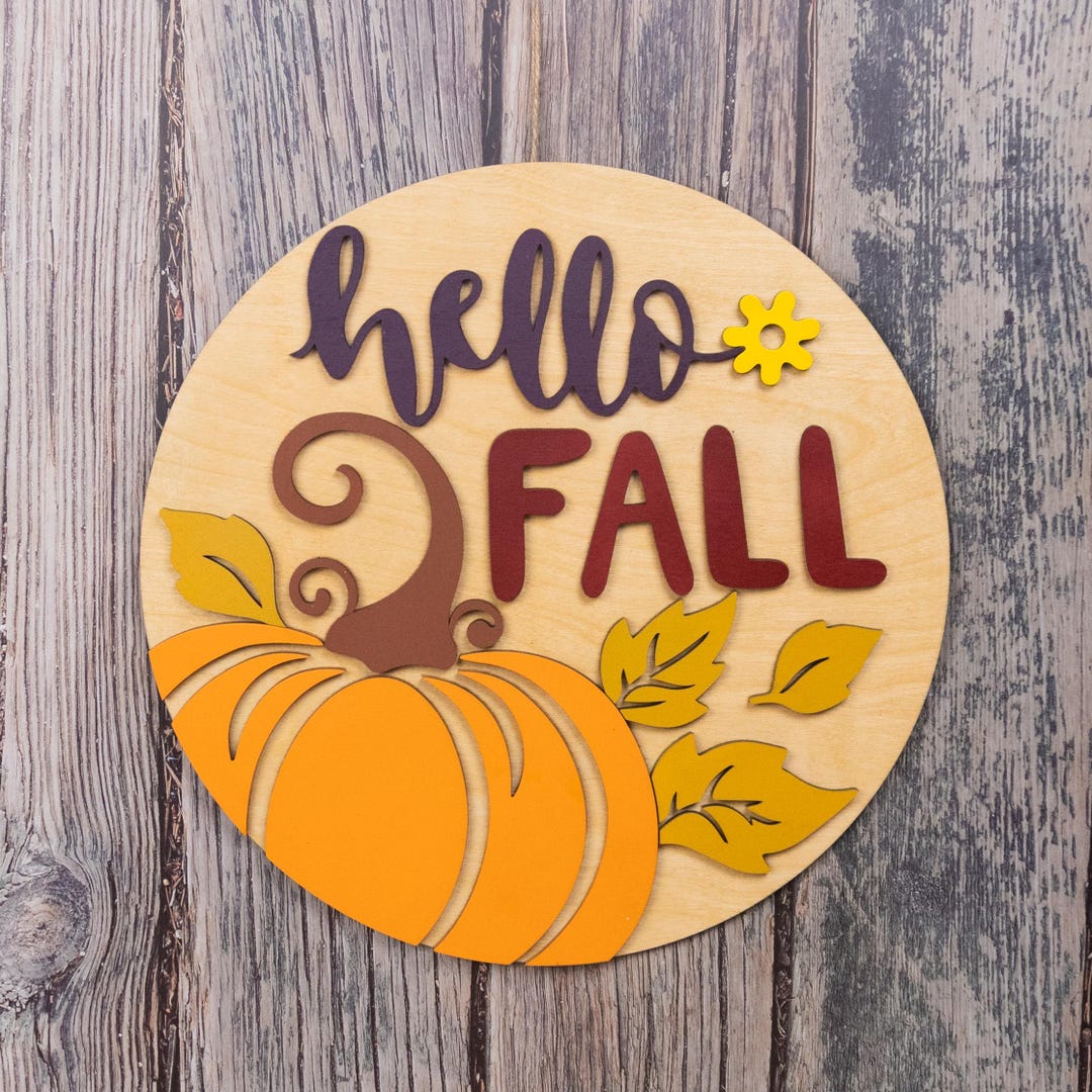 Hello Fall Wooden Sign | Laser Cut Pumpkin Wall Décor | Fall Home ...