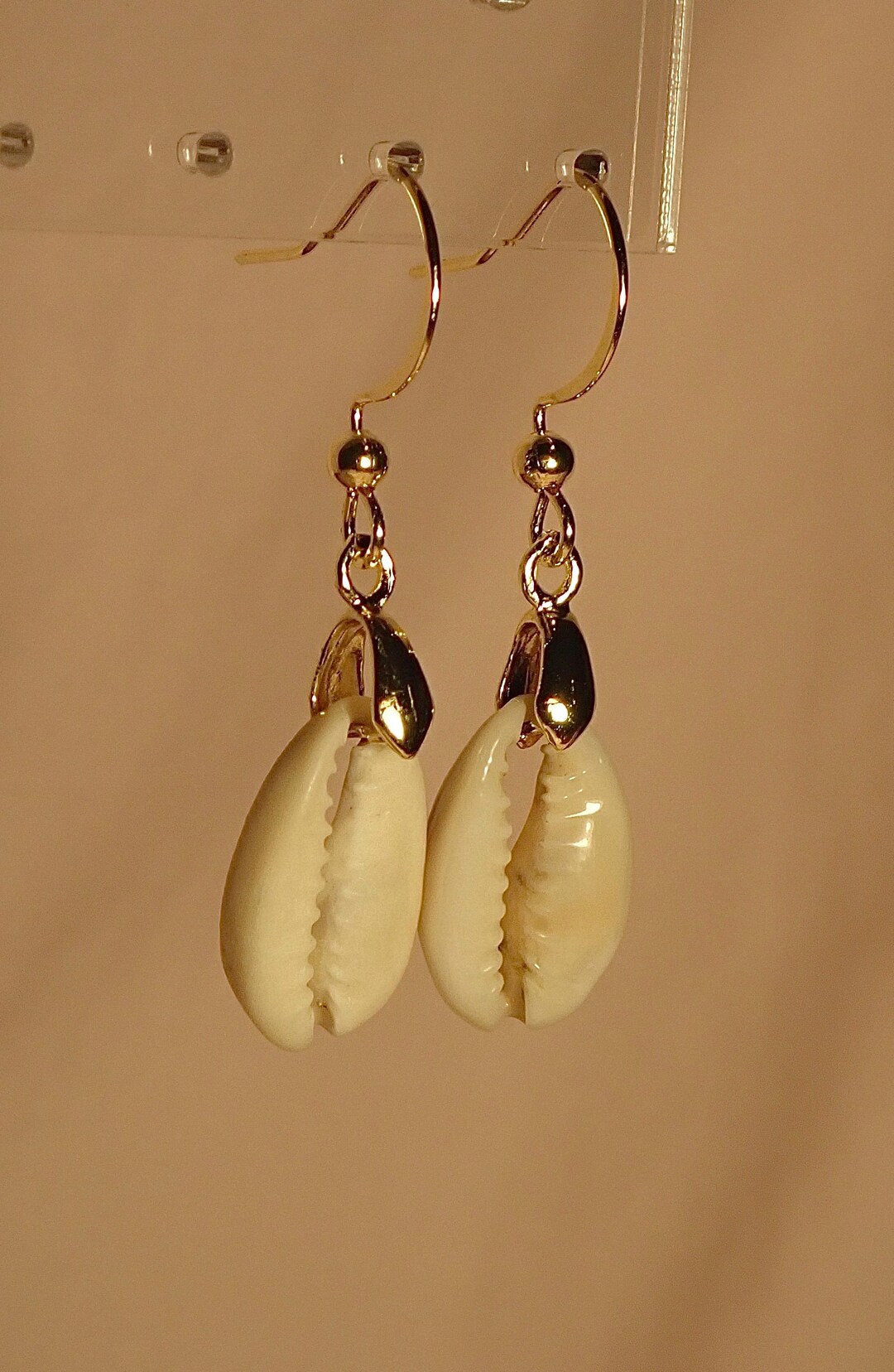 White Cowrie Shell 14k Gold Plated Earrings - Etsy