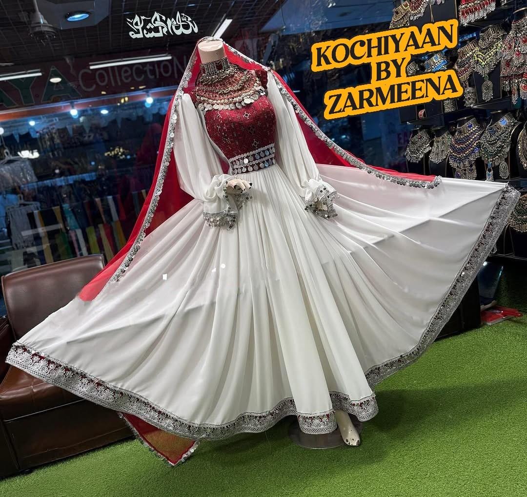 White Long Afghani Indian Kochi Party Dress for Women - Etsy