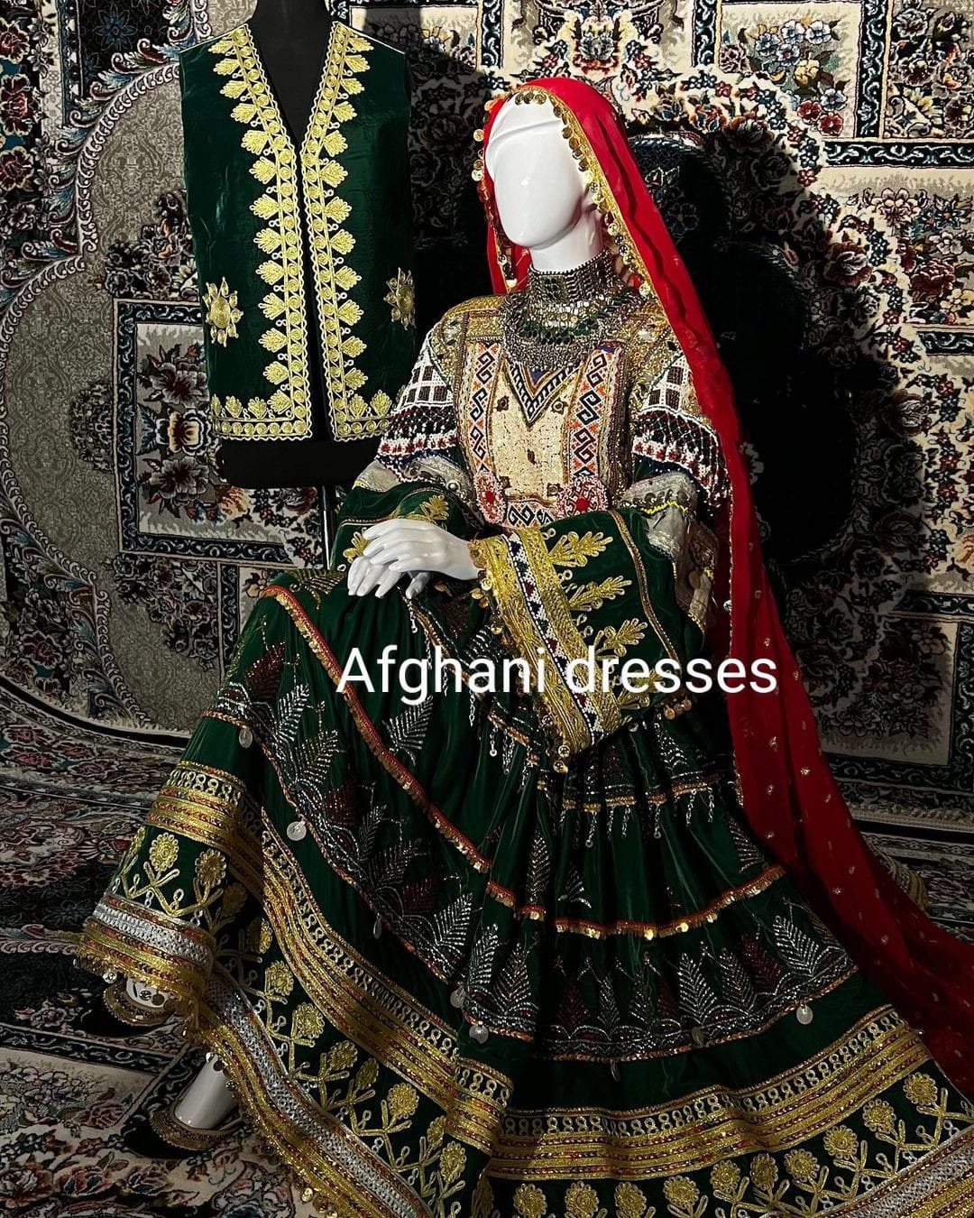 Traditional Long Green and Red Afghan Kochi Nikkah Dress and Wasket for ...