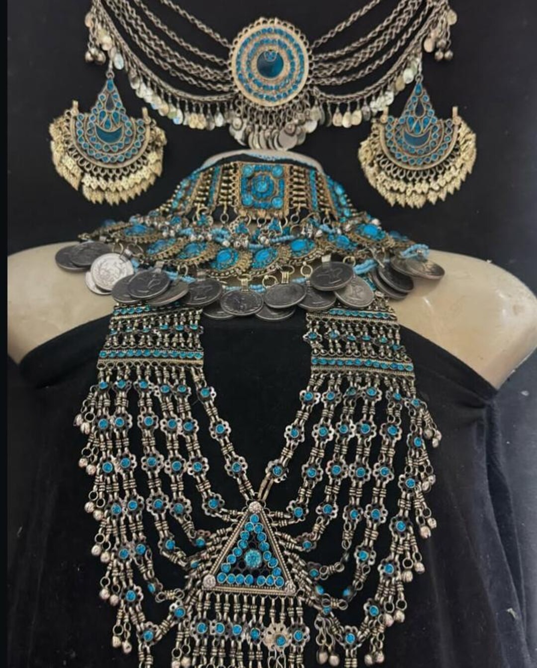 Afghan Long Chain Nekles Chokkar ,headpiece and Earing for Bridal Women ...