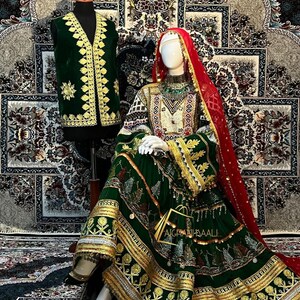 Traditional Long Green and Red Afghan Kochi Nikkah Dress and Wasket for ...