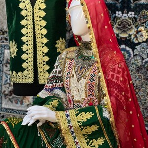 Traditional Long Green and Red Afghan Kochi Nikkah Dress and Wasket for ...