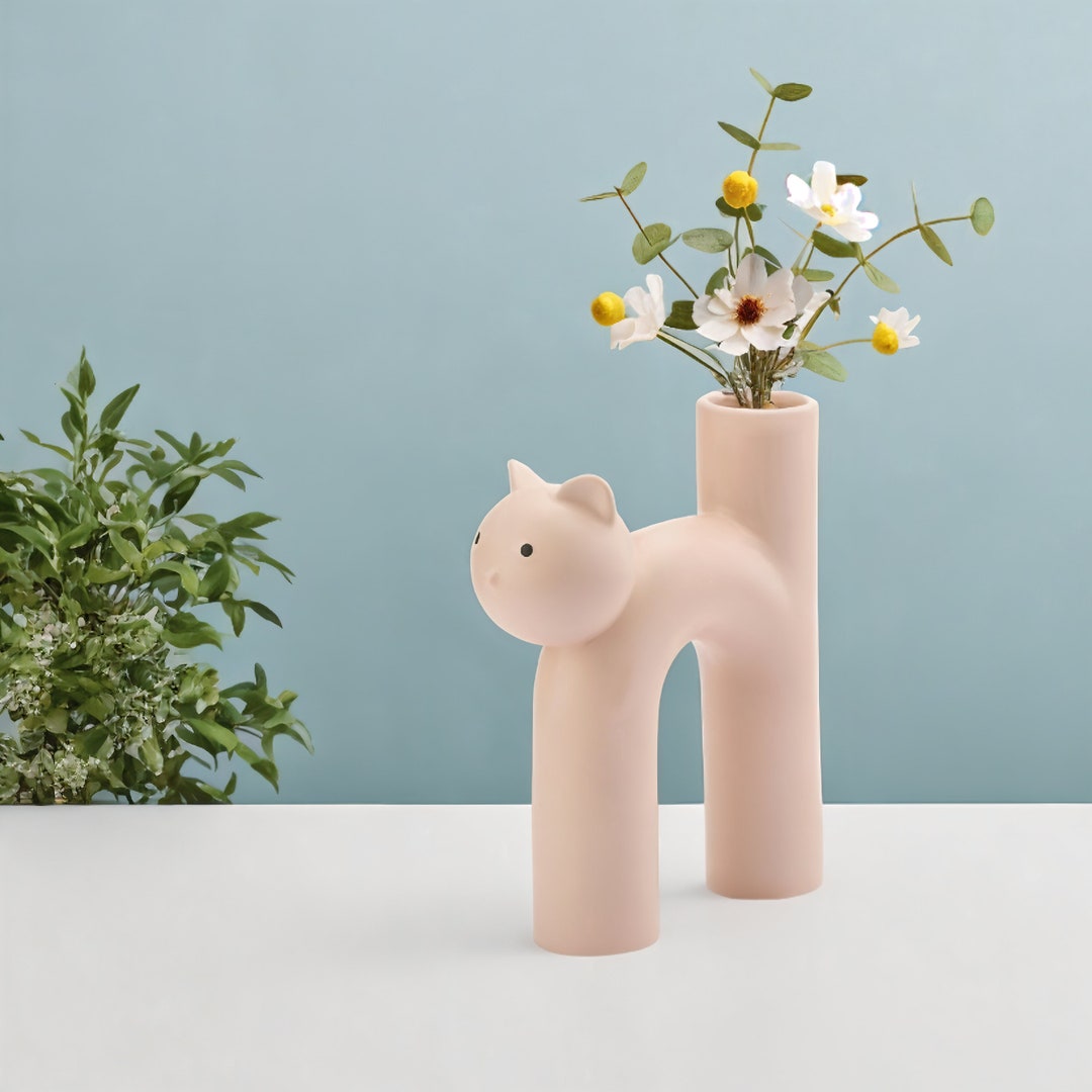 Cute Cat Vase, Cat Flower Pot, Animal Planter, Ceramic Flower Pot ...