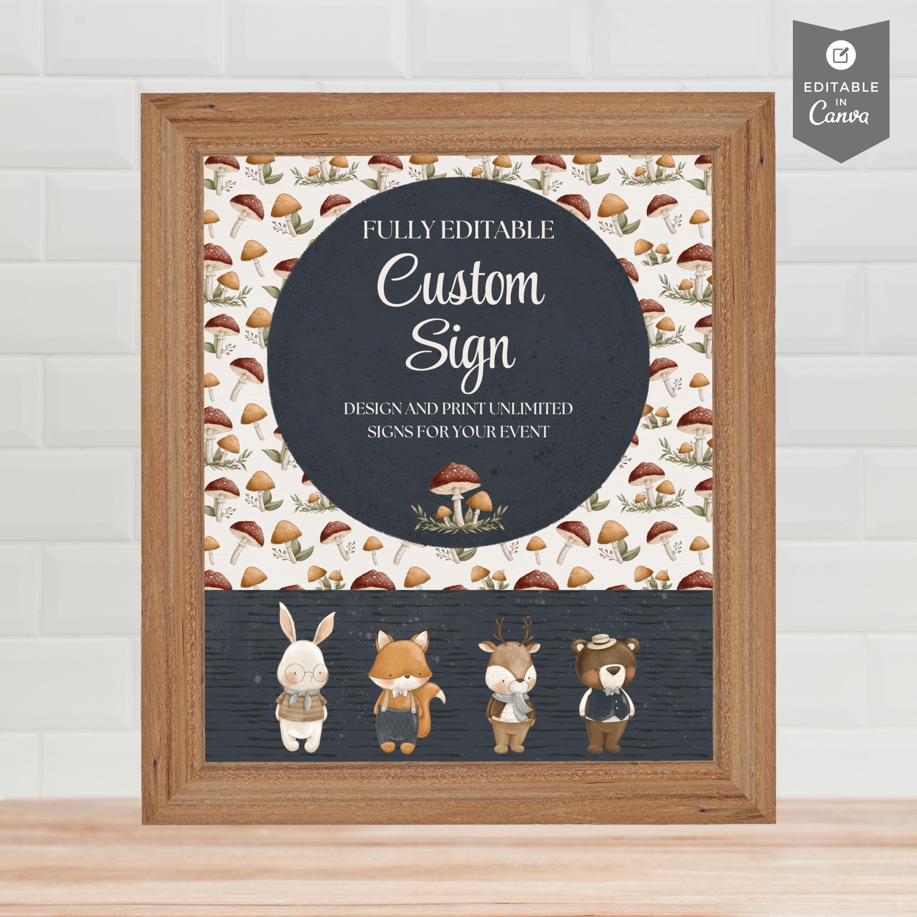 Woodland Animals Custom Sign Template, Blank Table Sign, Instant ...