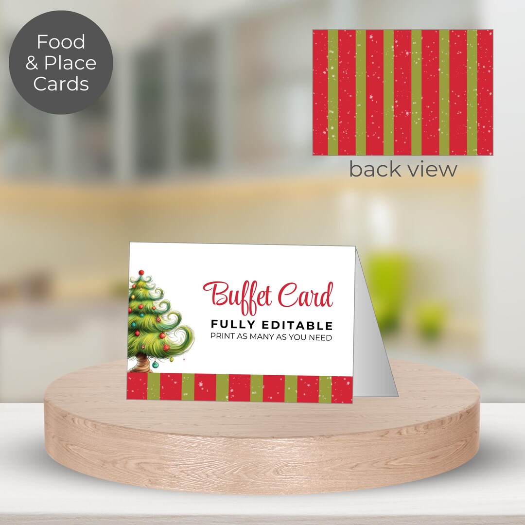 Quirky Christmas Birthday Tent Cards, Printable Buffet Cards, Food ...