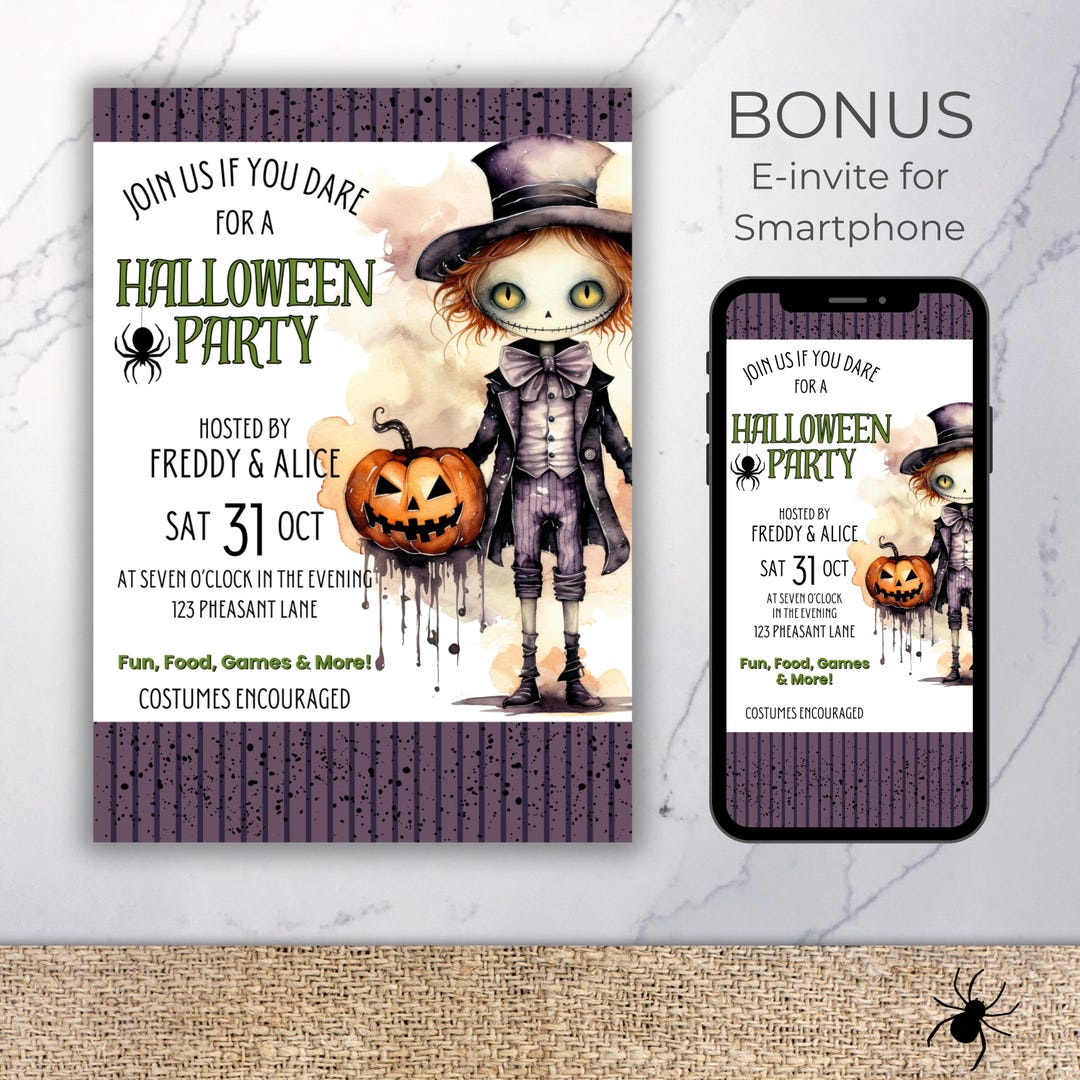 Spooky Ghoul Invitation Template, Halloween Costume Party Invite ...