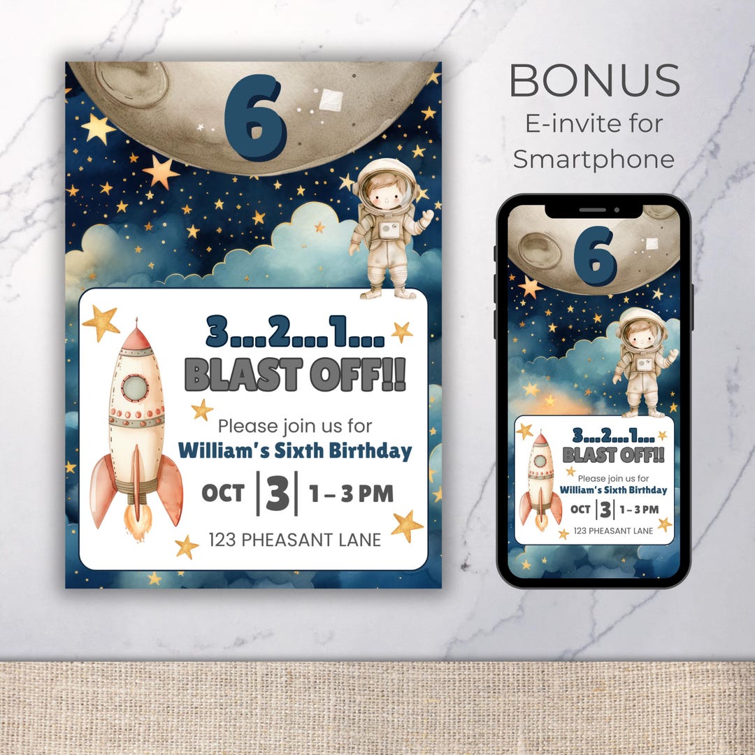 Outer Space Birthday Invitation Template, Boy Birthday, Astronaut Party ...