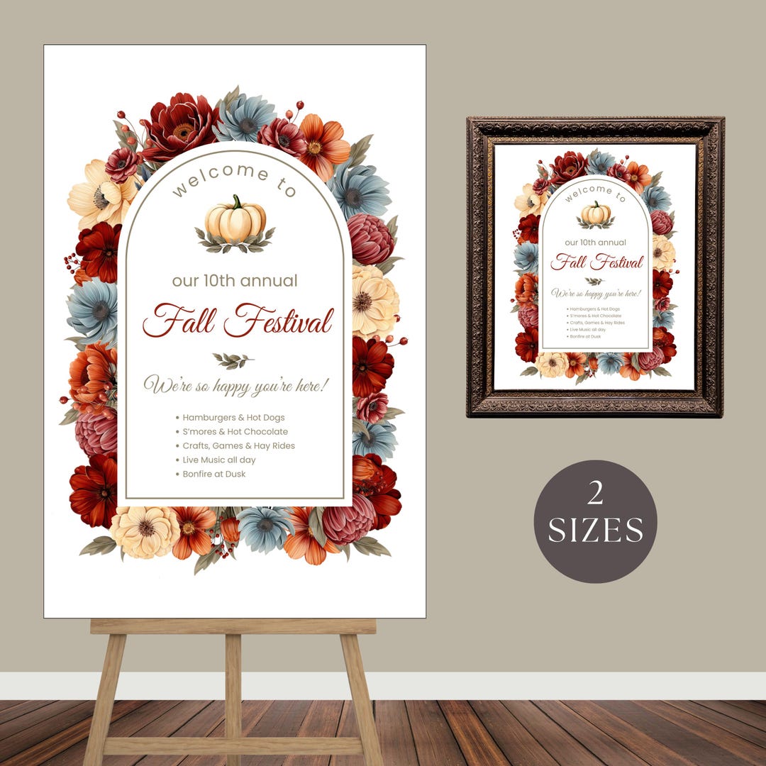 Fall Florals Festival Welcome Sign Editable Template, Autumn Flowers ...