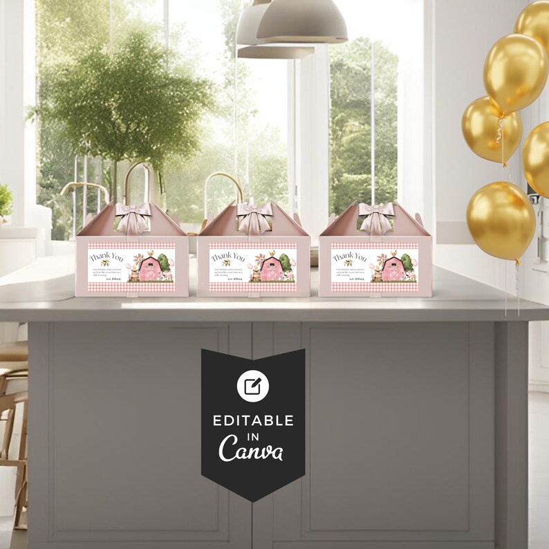 Pink Farm Gable Box Labels, Gable Gift Box Stickers, Printable Girls ...