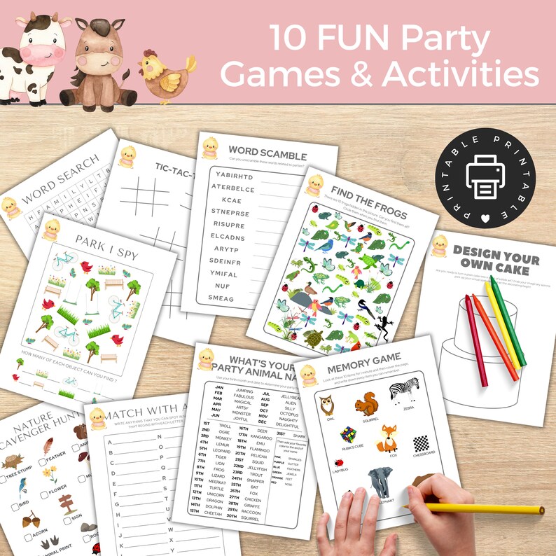 Pink Farm Birthday Games Printable Bundle, Barnyard Party Games ...