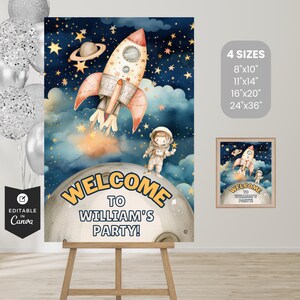 Outer Space Birthday Welcome Sign Editable, Astronaut Birthday Template ...