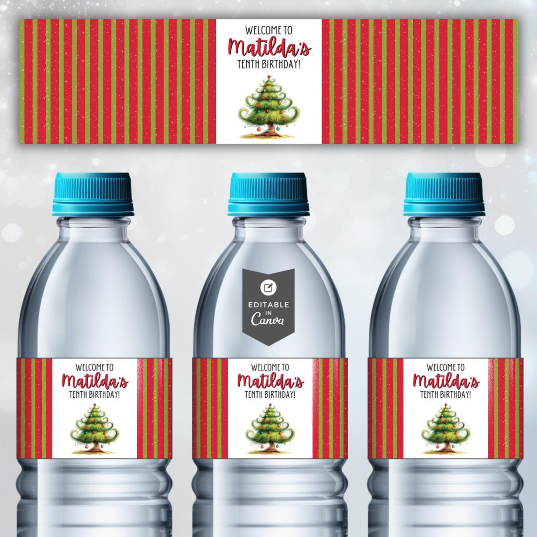 Quirky Christmas Water Bottle Label Template, Water Bottle Printable ...