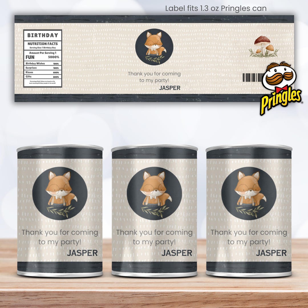 Woodland Animals Pringles Can Label Template, Boy Party Favors, Chips ...