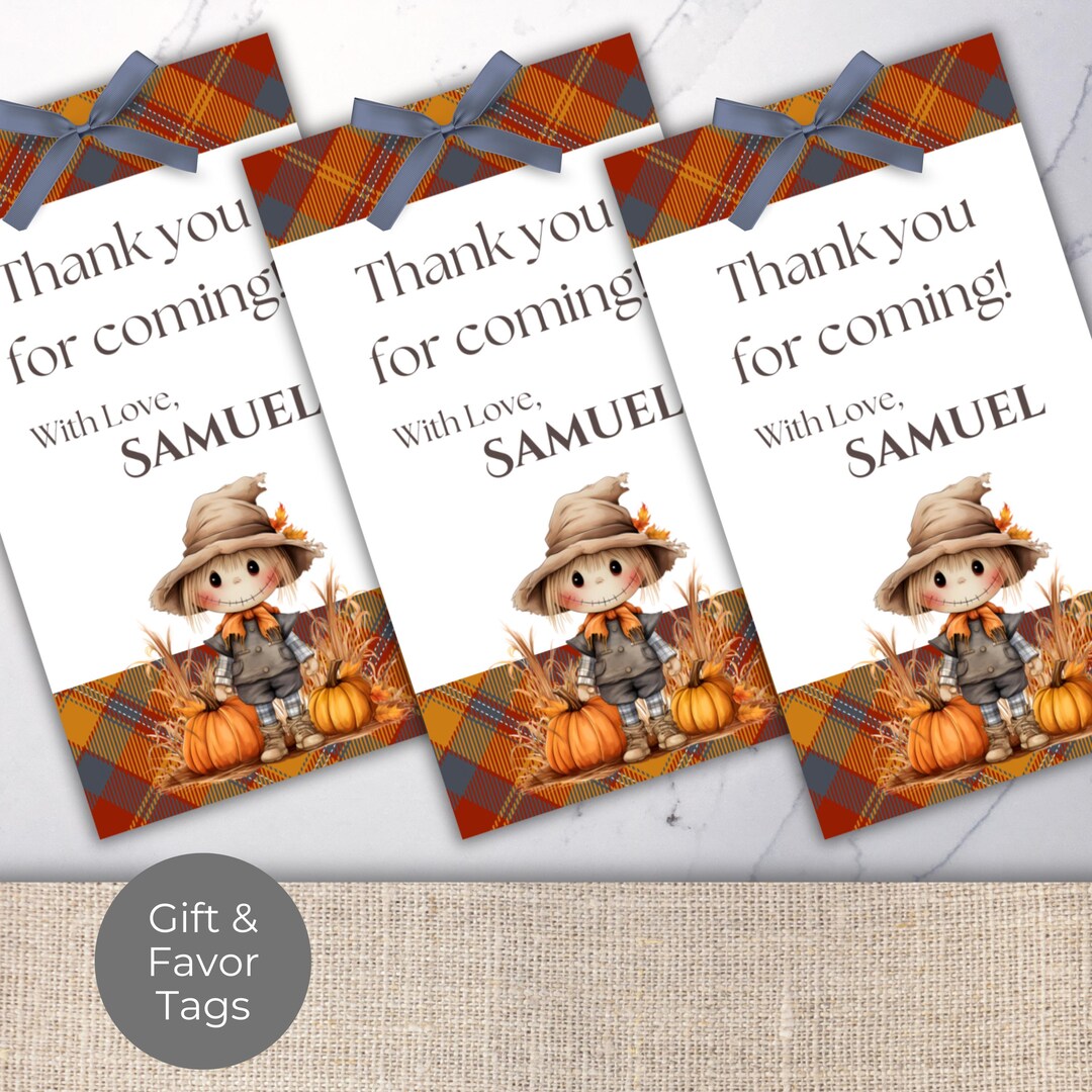 Scarecrow Birthday Party Favor Tags, Pumpkin Patch, Thank You Tags ...