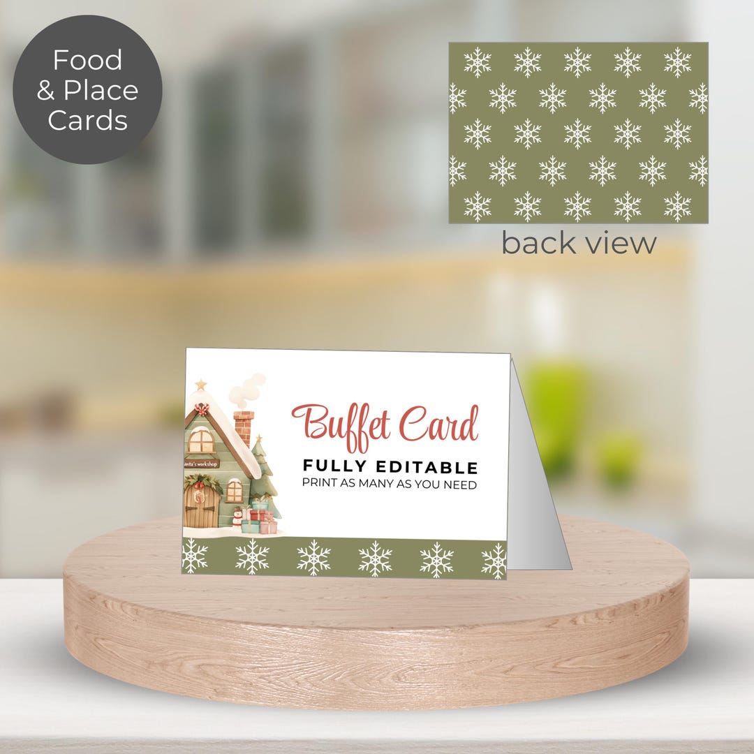 Santa's Workshop Birthday Tent Cards, Editable Buffet Cards, Printable ...
