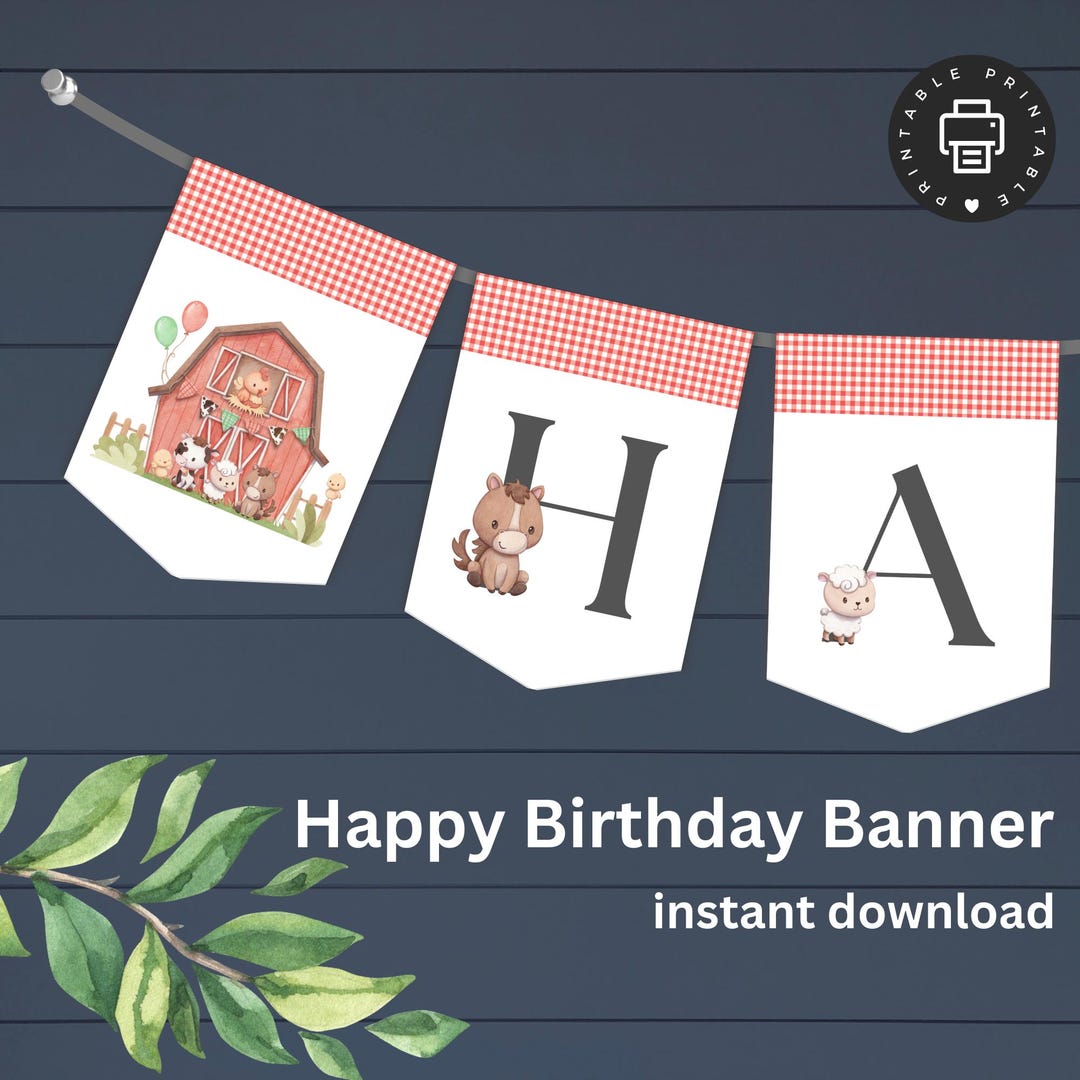 Farm Bunting Banner, Instant Download, Red Barn, Barnyard Animals, Red ...
