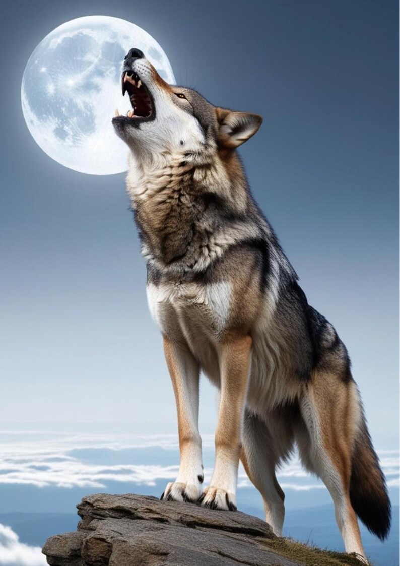 Canva AI Digital Art Template -japanese Wolf Howling at the Moon – Mystic Digital Art - Etsy