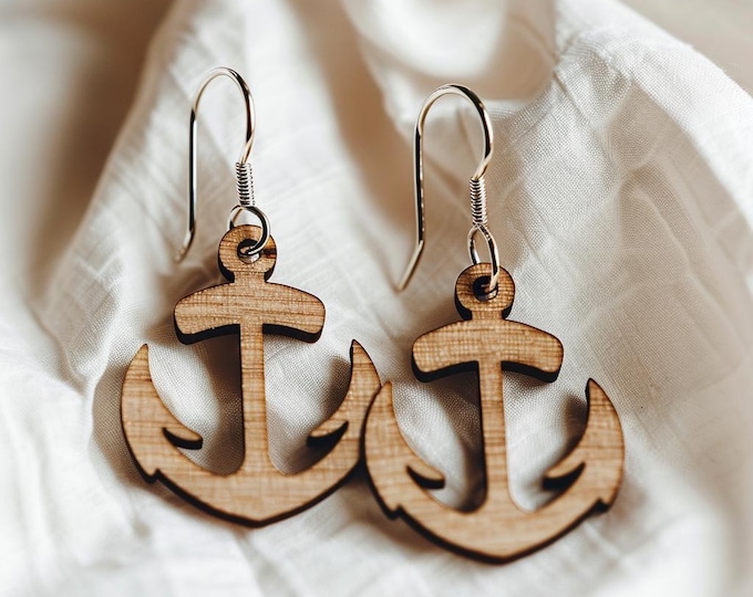Anchor Ship Wheel Earring Template SVG Laser Cut File | Wood Leather ...