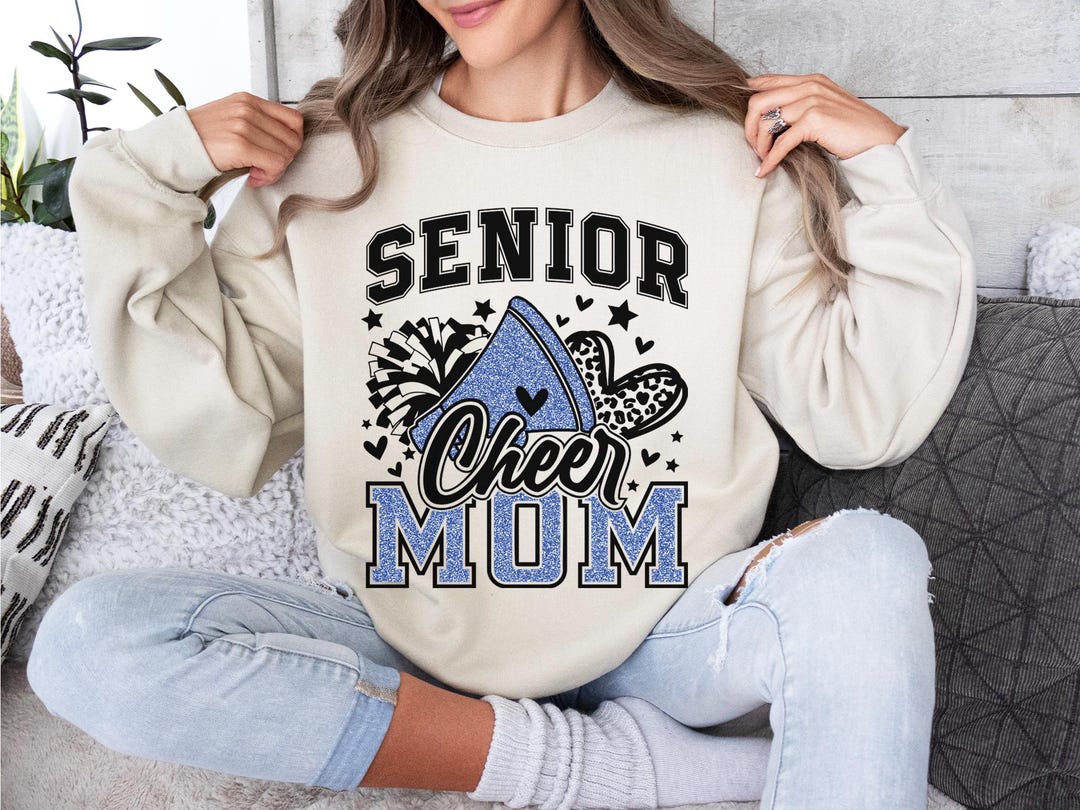 Senior Cheer Mom Blue Hoodie and Sweatshirt,faux Glitter Cheerleader ...