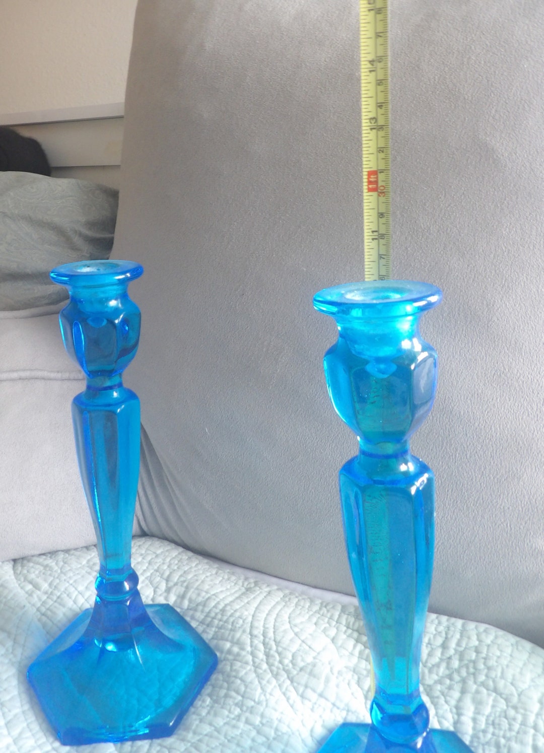 Fenton 1920's Pair of Blue Stretch Glass 10 1/2 Tall Candlesticks - Etsy