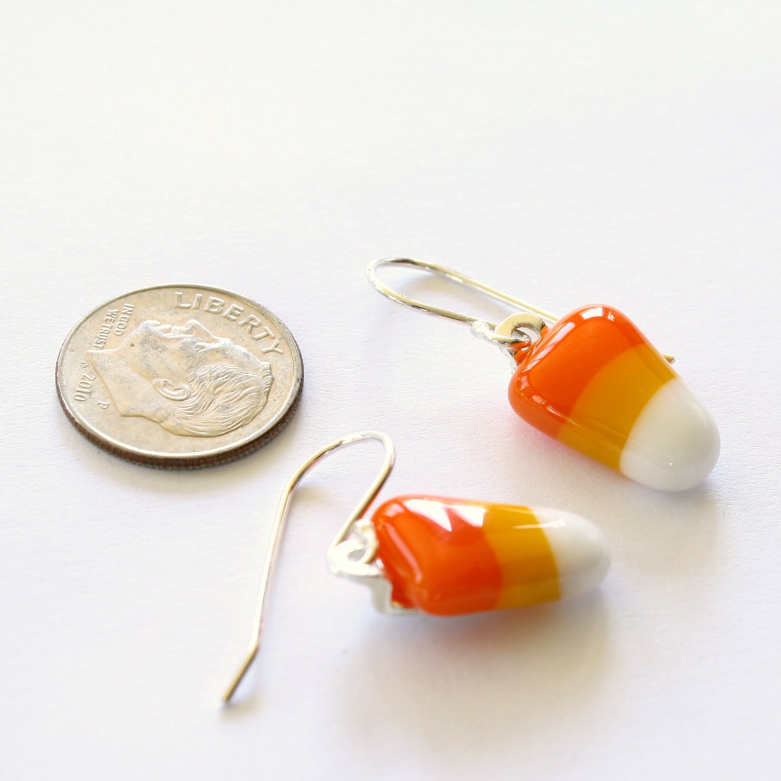 Candy Corn Earrings, Candy Corn Jewelry, Fused Glass Jewelry, Sterling ...