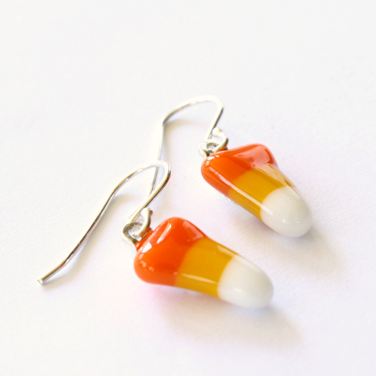 Candy Corn Earrings, Candy Corn Jewelry, Fused Glass Jewelry, Sterling ...